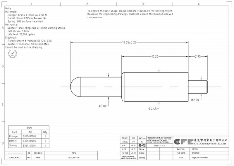 Spring loaded pins through hole type manufacturer - CFE Pogo Pin
